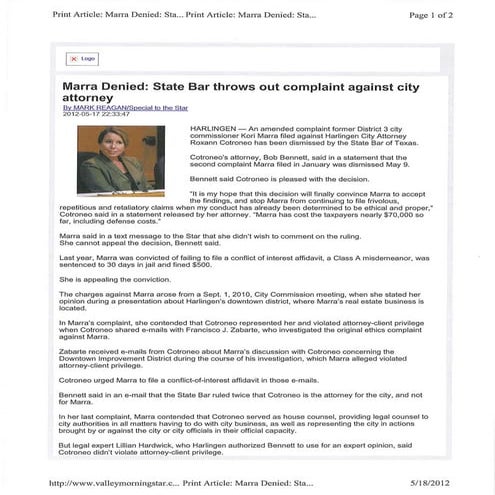 Marra Denied Valley Morning Star 051712 | PDF