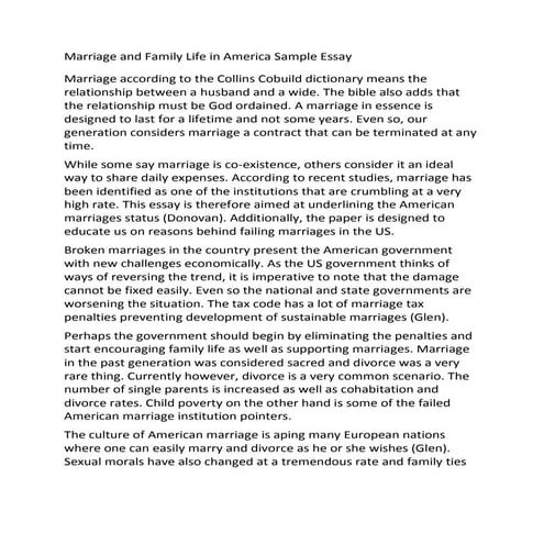 Marriage and family life in america sample essay | PDF | Divorce ...