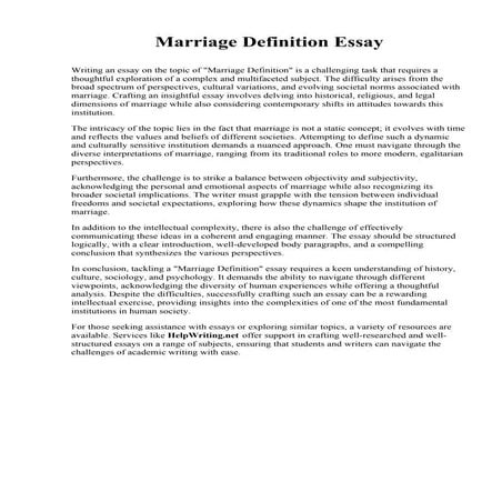 Marriage Definition Essay. Sacramento City College | PDF
