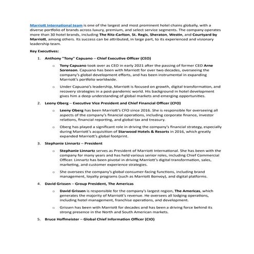 Marriott International, Inc. - Executive Leadership Overview | PDF