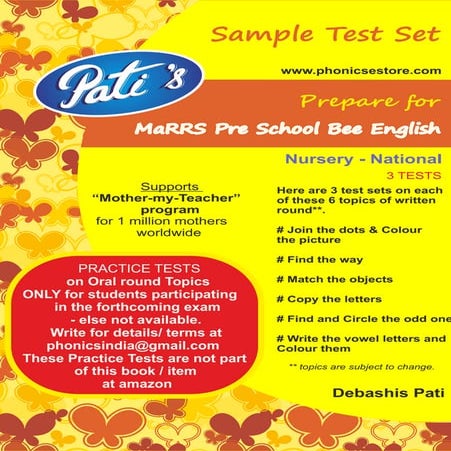 Marrs Pre School Bee - Nursery - English - National level - Test Set ...