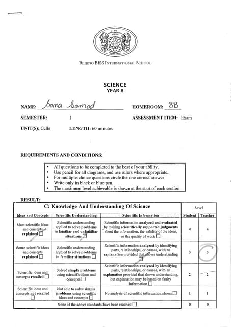 Rubric mid unit test | PDF