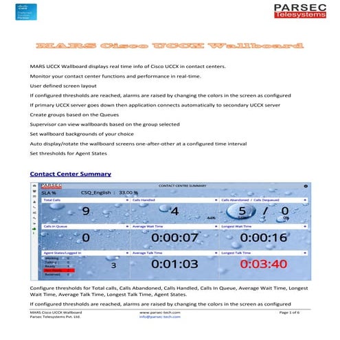 MARS UCCX Wallboard for Cisco Contact Center | PDF