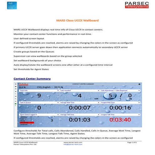 MARS Cisco UCCX Wallboard | PDF