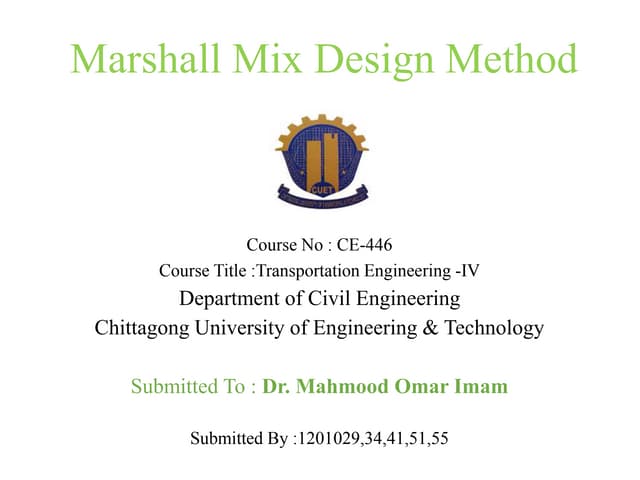 Marshall Mix Design: Lab Report | PDF