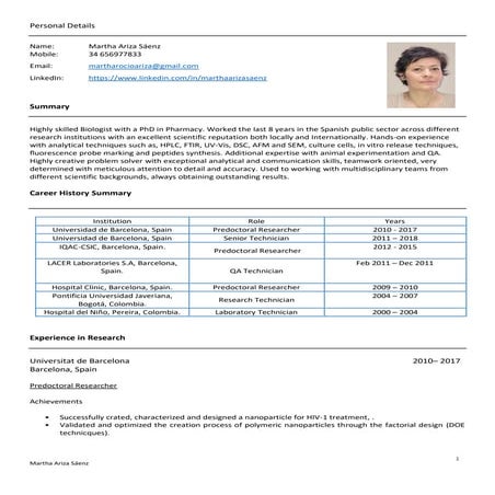 Martha ariza resume | PDF | Biological Sciences | Science