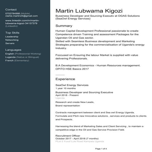 Martin lubwama kigozi profile cv | PDF