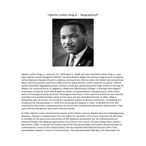 Dr Martin Luther King Biography Kid's Biography: Martin Luther King,