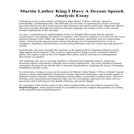 Martin Luther King I Have A Dream Speech Analysis Essay | PDF