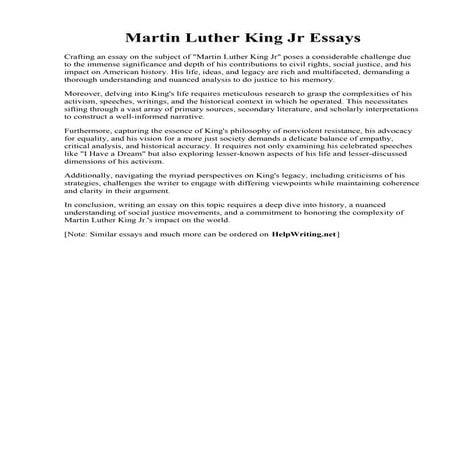 Martin Luther King Jr Essays. Martin Luther King Essay Modern History ...