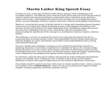 Martin Luther King Speech Essay. Analytical Essay: Essay on martin ...