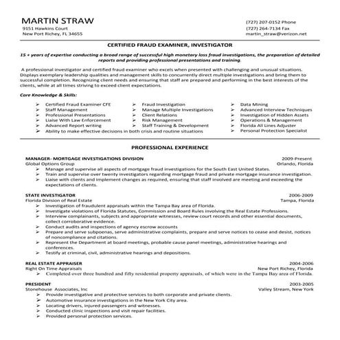 Martin Straw, CFE Certified Fraud Examiner Resume | DOCX