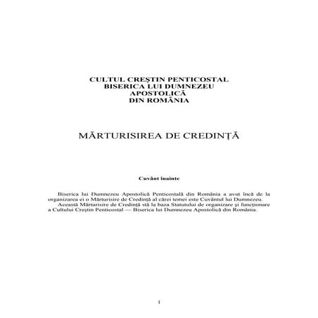 Marturisirea de credinta a Bisericii lui Dumnezeu Apostolică ...
