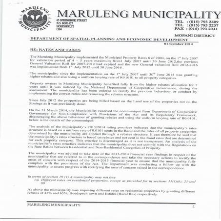 Maruleng municipality Rates and Taxes info | PDF
