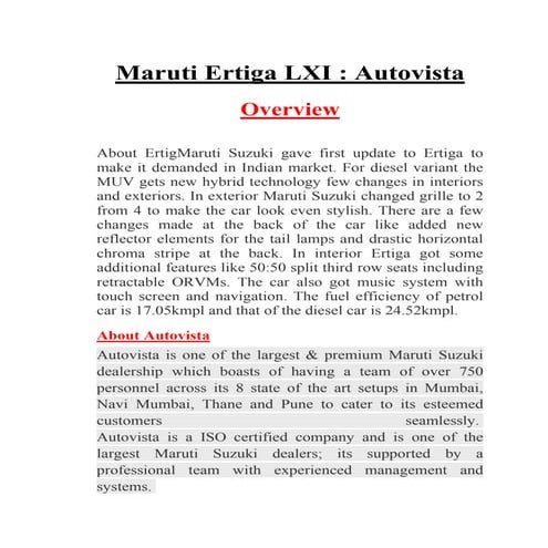 Maruti ertiga lxi autovista | PDF
