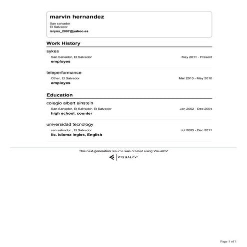 Marvin hernandez visual cv resume (1) | PDF