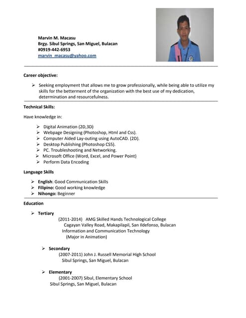 Sample Resume for OJT | DOCX | Resume Writing and Advice | Job Search