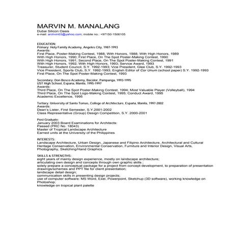Marvin Manalang Cv Portfolio | PDF