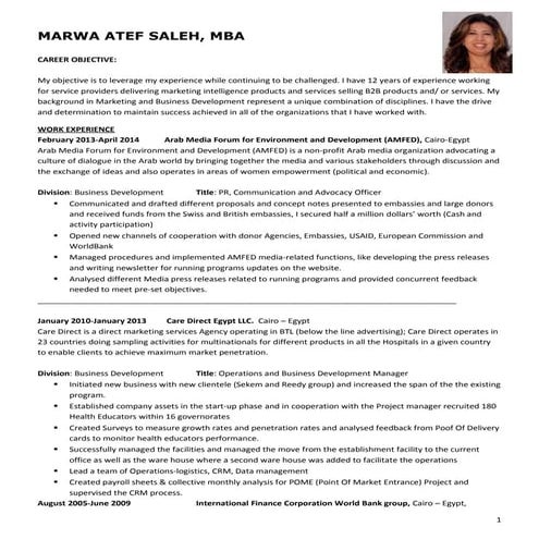 Marwa atef cv october 2014 | PDF