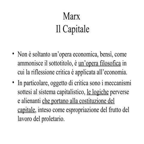 Marx, capitale, plusvalore e osservazioni critiche | PPT