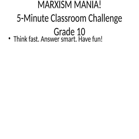 Marxism Mania! A Fast-Paced Classroom Challenge on Social Class ...