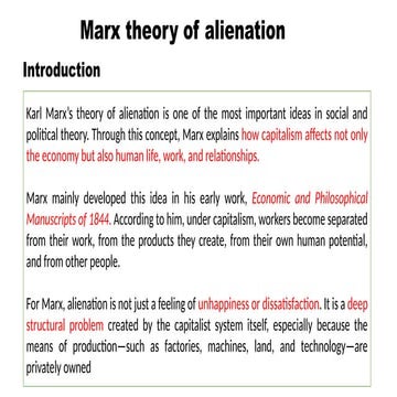 Marx theory of alienation the 4 types of alienation | PPTX