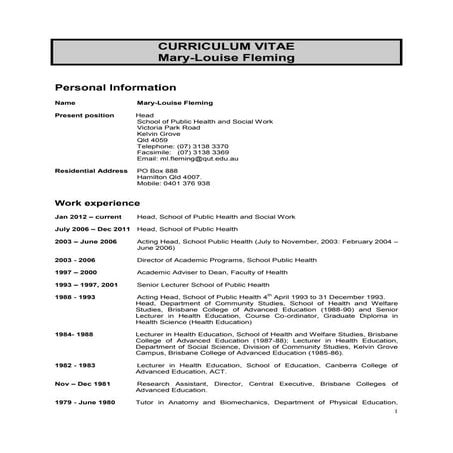 Mary-Louise Fleming, Ph.D. CV | PDF