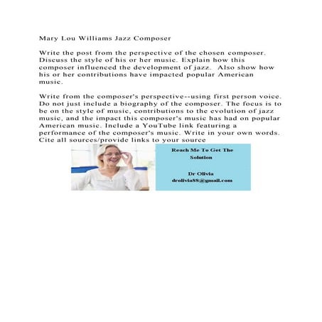 Mary Lou Williams Jazz ComposerWrite the post from the perspecti.docx