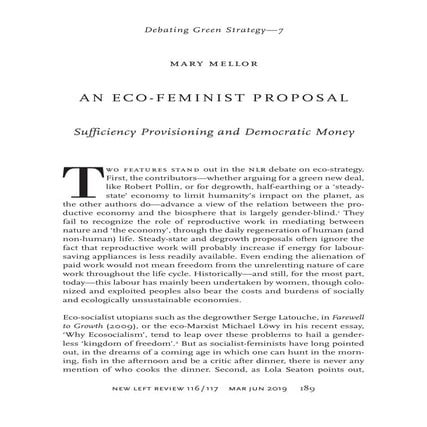 Mary mellor, an eco feminist proposal, nlr 116 117, march june 2019 | PDF