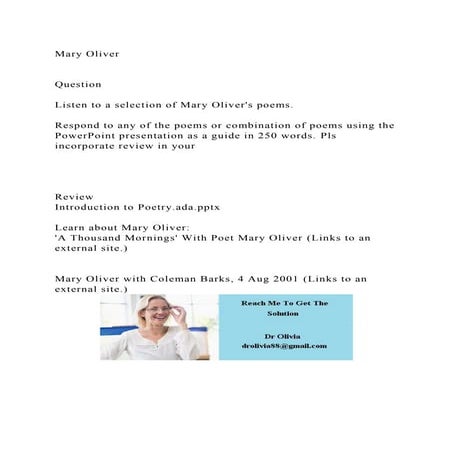 Mary OliverQuestionListen to a selection of Mary Olivers .docx