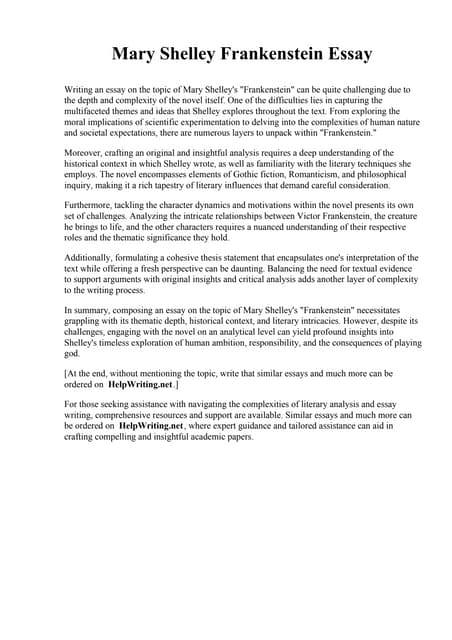 Frankenstein Analysis Essay. SUNY Buffalo State University | PDF ...