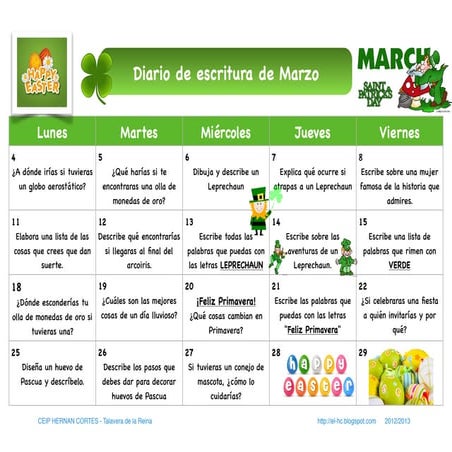 Diario de Escritura del mes de marzo | PPT