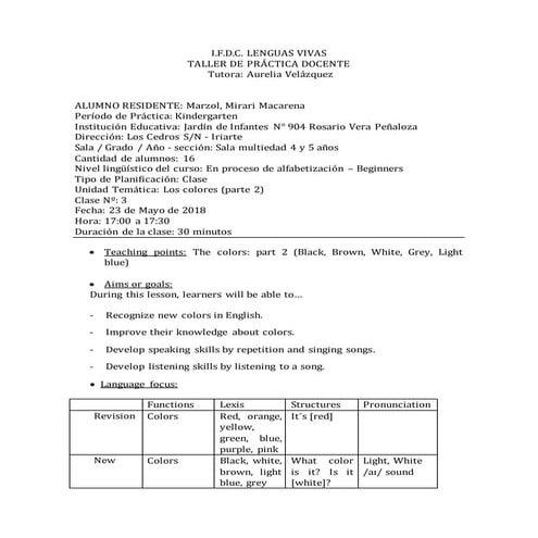 Lesson plan 3 - Kindergarten | DOC