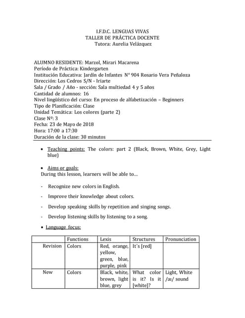 Lesson Plan Primary School. Class 2 | PDF