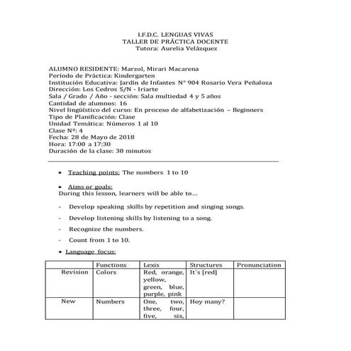 Lesson plan class 4 - Kinder | DOCX | Primary Education | Education