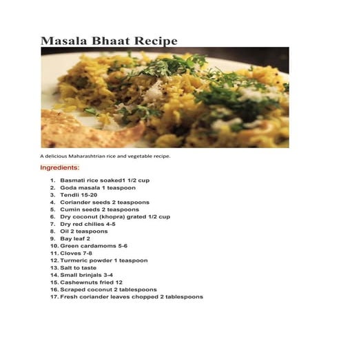 Masala bhaat recipe | PDF