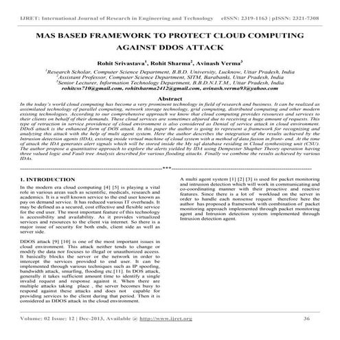 Mas based framework to protect cloud computing against ddos attack | PDF | Cloud Computing ...