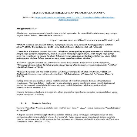 Masbuq dalam shalat dan permasalahannya | DOC