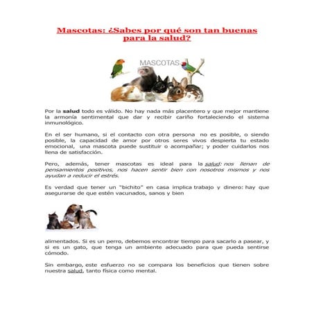 LAS MASCOTAS Y EL IMPACTO EN NUESTRAS VIDAS | PPTX