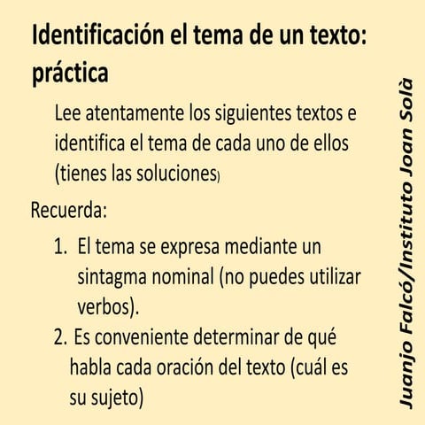 Mas ejercicios identificar tema | PPTX