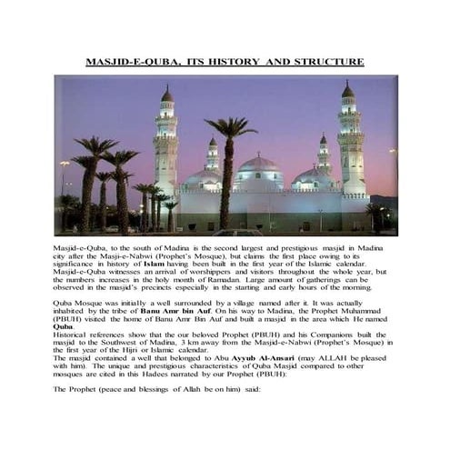 Masjid e-quba,its history and structure | DOCX