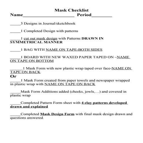 Harrison Middle Mask Checklist | PDF