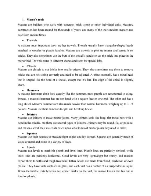 Brick masonry tools | PDF | Woodworking | Arts and Crafts