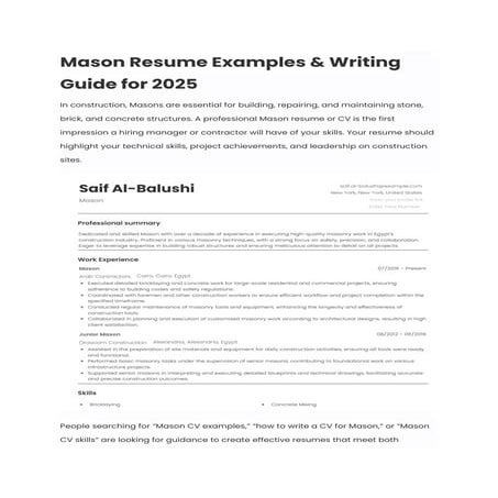 Mason Resume Examples & Writing Guide for 2025 | PDF