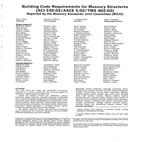 Masonry buildingcode1 3-02 aci 530-asce 5-tms 402-95 | PDF