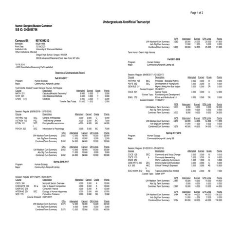 testing transcript | PDF | Undergraduate Education | College Education