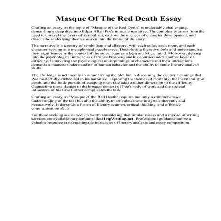 Masque Of The Red Death Essay. Writing Prompt: Edgar Allan Poes quot ...
