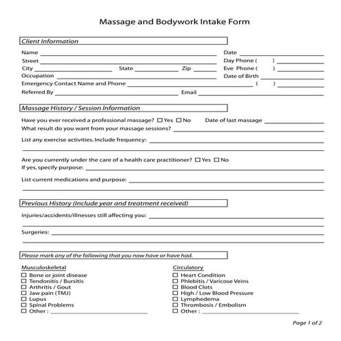 Massage Intake Form 062004 | PDF