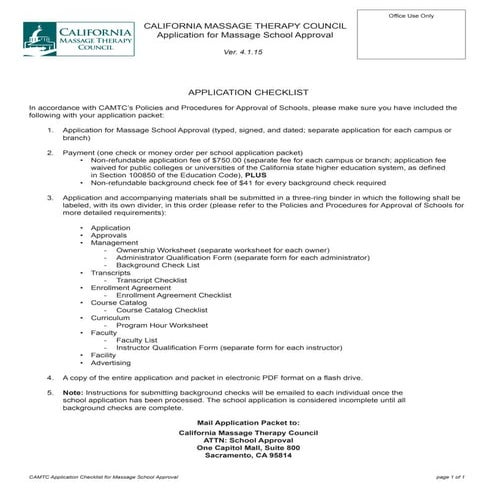 California Massage Therapy Council Application for Massage School ...