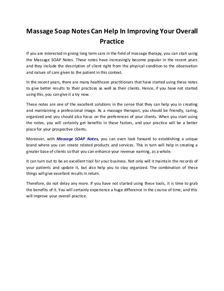 Massage Soap Notes Can Help In Improving Your Overall Practice Massage Soap Notes Can Help In Improving Your Overall Practice